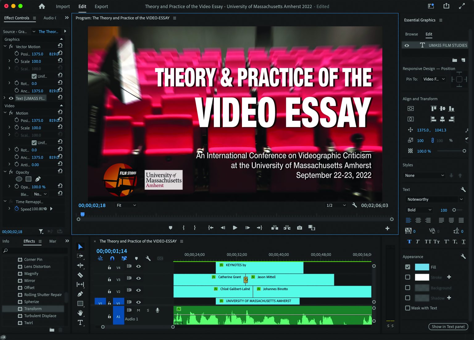 Video Essay Conference University of Massachusetts Amherst